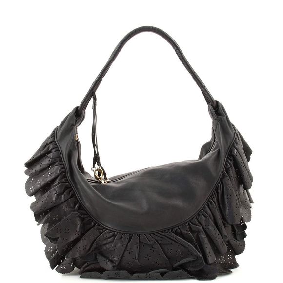 Dior | Bags | Christian Dior Gypsy Ruffle Hobo Laser Cut Leather Large ...